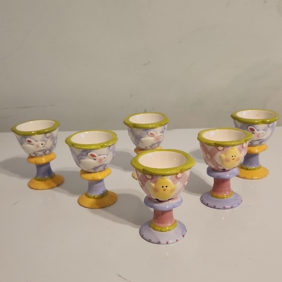 Source Unknown | Accents | Lot Of 6 Colorful Ceramic Egg Cups Set 325 ...